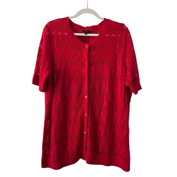 Talbots | Sweaters | Talbots Red Short Sleeve Fine Open Knit Cardigan ...